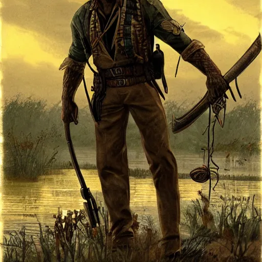 the predator hunting a cowboy in the Louisiana bayou | Stable Diffusion ...