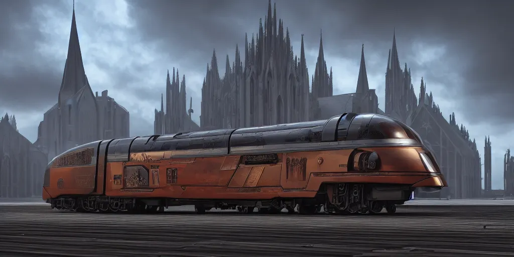 hybrid of streamline steel retro train and cathedral | Stable Diffusion