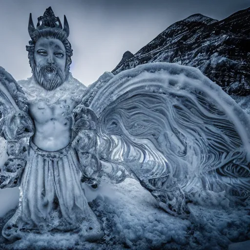 photography of an ice statue of un unknow viking god, | Stable ...