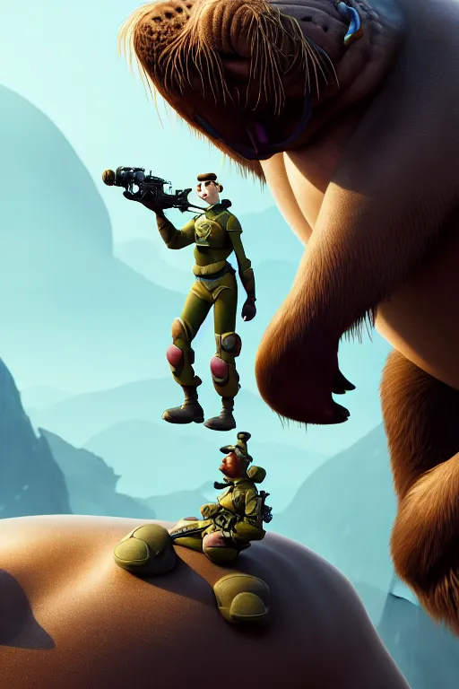 pixar soldier looking at a walrus | glamorous oily | Stable Diffusion ...