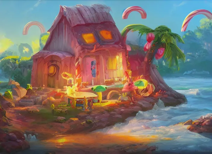 concept art for a game candy themed, candy island, oil | Stable ...