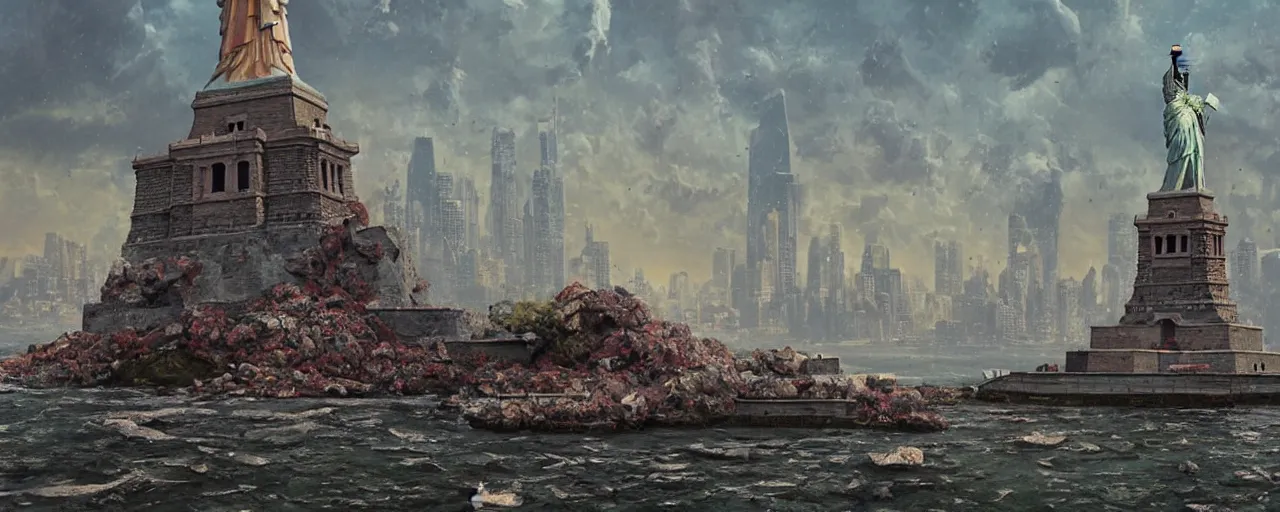 ancient ruins of a statue of liberty half buried, [ | Stable Diffusion ...