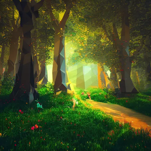 low poly landscape of a magical enchanted forest, | Stable Diffusion | OpenArt