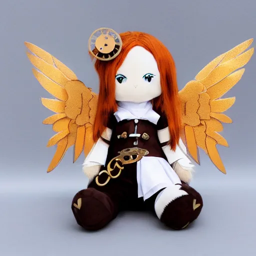 a cute plush of a steampunk angel, anime, extremely | Stable Diffusion ...