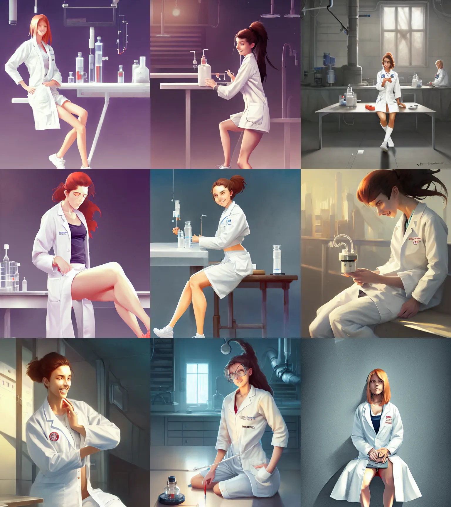 attractive scientist girl in the labcoat, by mignom | Stable Diffusion