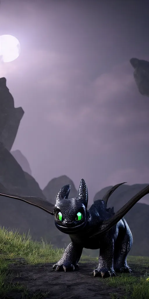 photorealistic full shot of toothless at moonlight, | Stable Diffusion ...