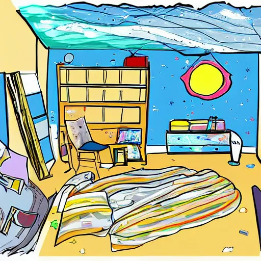 the immensity of the galaxy on the ceiling of a messy | Stable Diffusion