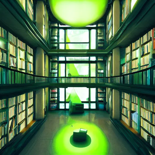 sci fi library brilliant light green vibes growing | Stable Diffusion
