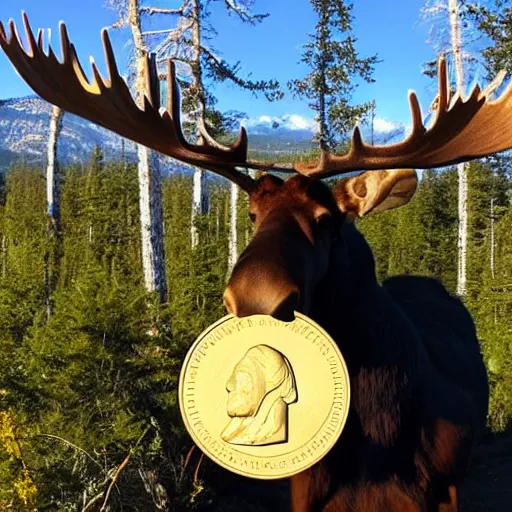 a photo of a moose beside a giant golden coin | Stable Diffusion | OpenArt