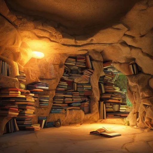 books cave, 3 d render, incredible details, highly | Stable Diffusion ...