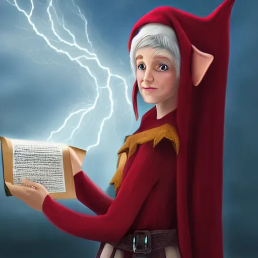 An old female elf holding a scroll, storm background, | Stable ...