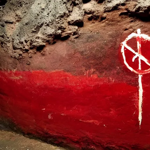 a red ritualistic symbol painted on a cave | Stable Diffusion | OpenArt