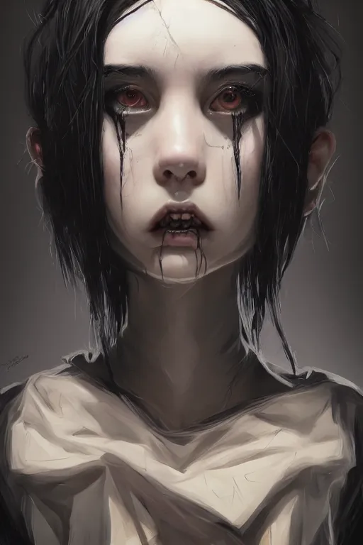 portrait of a creepy horror girl black hair by Tooth | Stable Diffusion ...