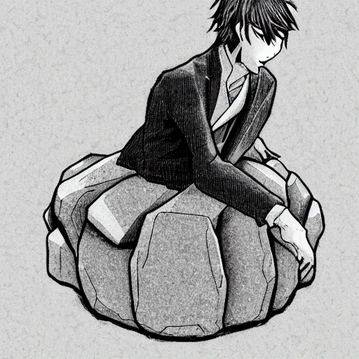 Anime style illustration of an anthropomorphic boulder | Stable ...