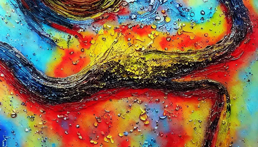 solder, painting on canvas, watedrops, water droplets, | Stable Diffusion
