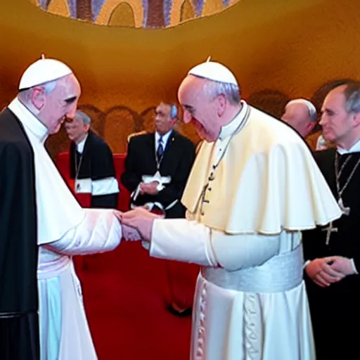 Pope Francis meeting mickey mouse, drawing | Stable Diffusion