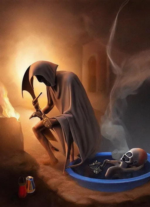 a grim reaper playing poker in hell | Stable Diffusion | OpenArt