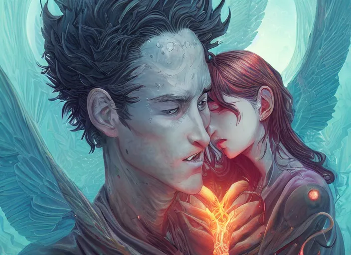 love couple, woman loves demon, pain, light effect, | Stable Diffusion ...