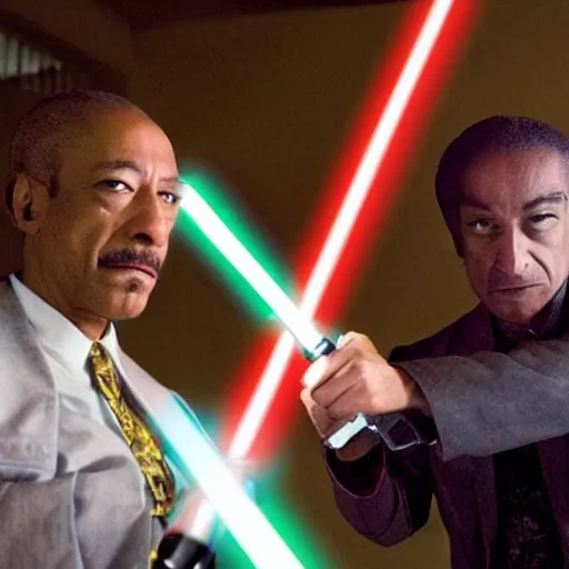 lightsaber duel between gus fring and saul goodman | Stable Diffusion | OpenArt