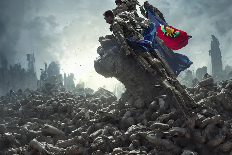 A super soldier with Ukrainian flag is standing on a | Stable Diffusion ...