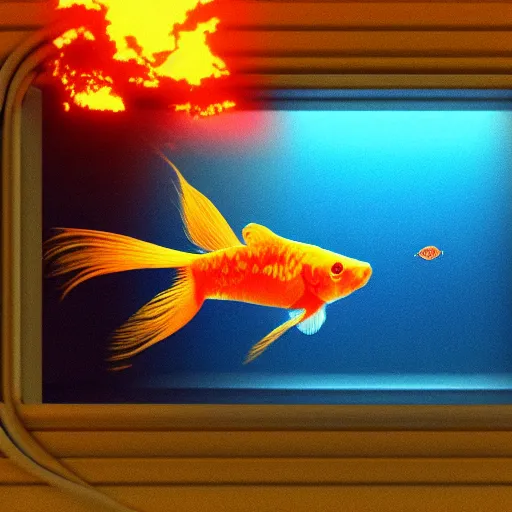 a goldfish swims in a nuclear explosion. trending on | Stable Diffusion ...