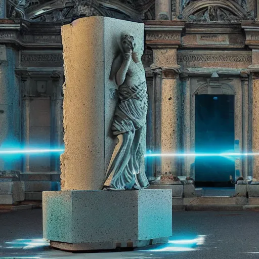 cyan thick laser beam reflecting on destroyed statues | Stable ...