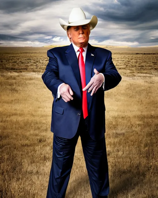 a portrait photograph of Donald Trump as a cowboy, | Stable Diffusion