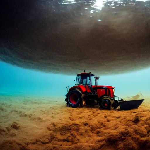 ultrawide shot backlit tractor ploughing the seabed | Stable Diffusion ...
