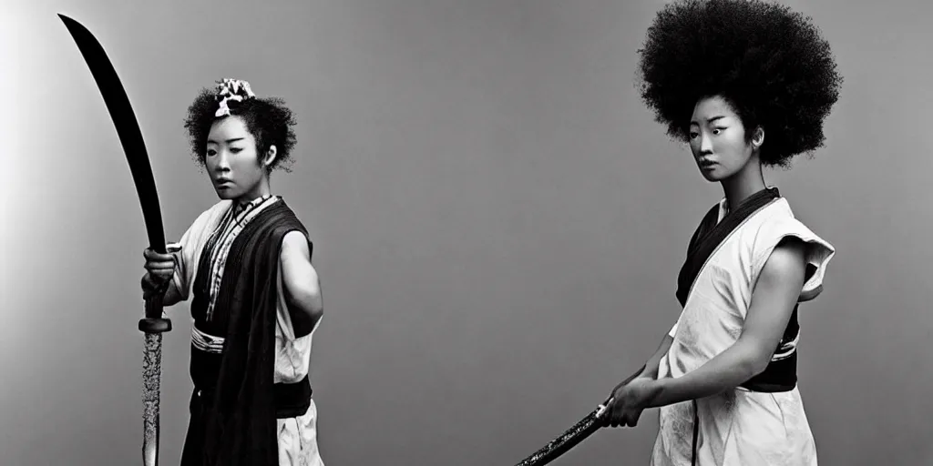 afro - asian female samurai unsheathing her blade. | Stable Diffusion ...