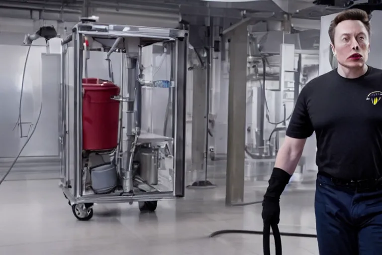 a Film still of Elon musk working as a janitor in the | Stable ...