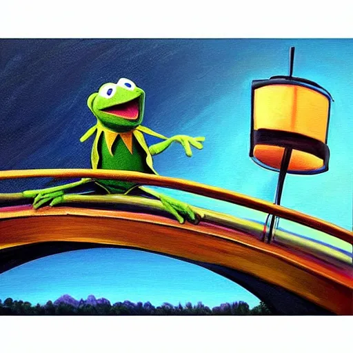 “Kermit the Frog falling off of a bridge. Painting by | Stable ...