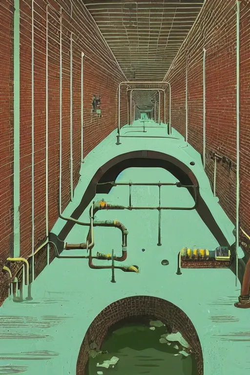 Simon Stalenhag concept art of wet underground sewer | Stable Diffusion ...