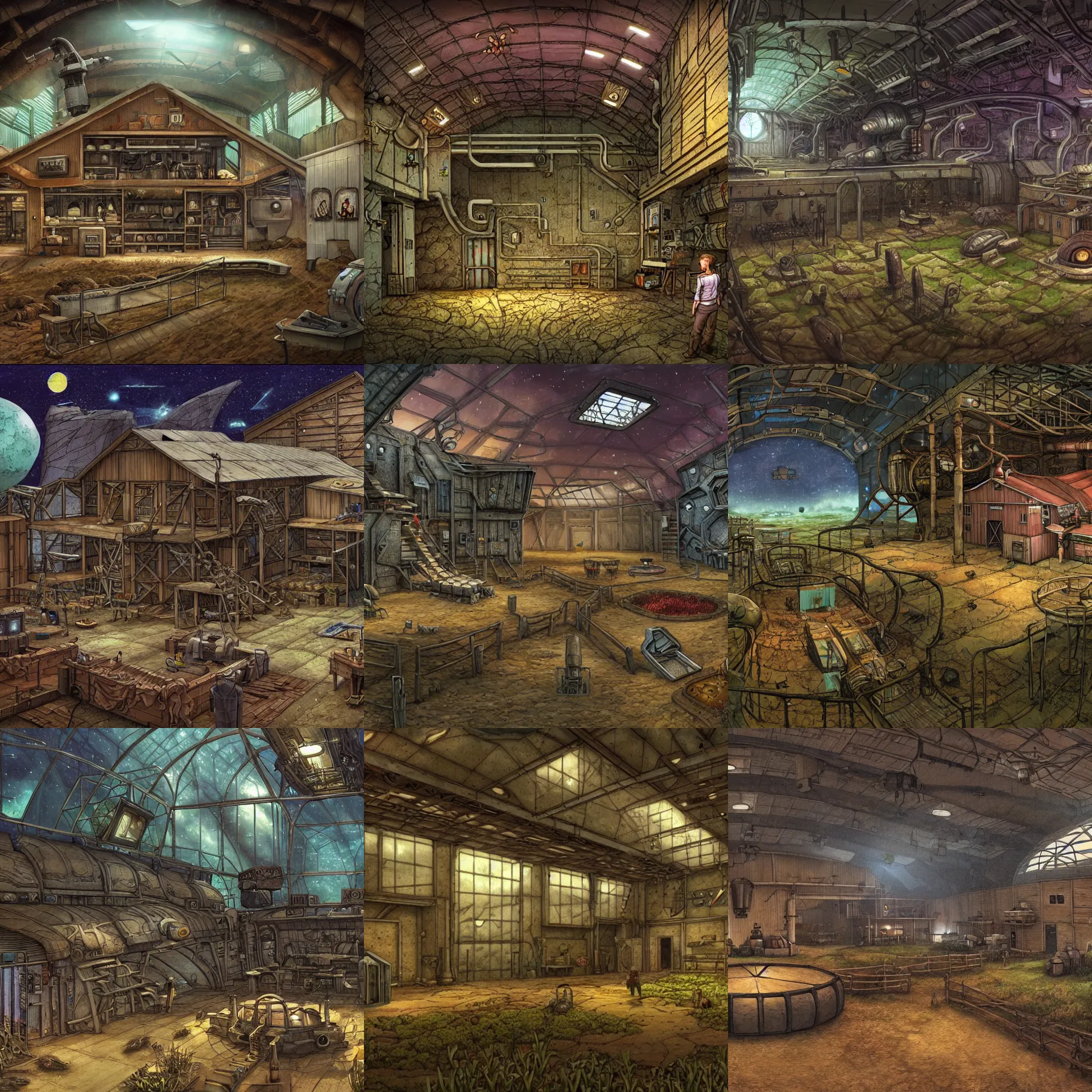 inside a farm barn, on a remote planet, from a space | Stable Diffusion ...