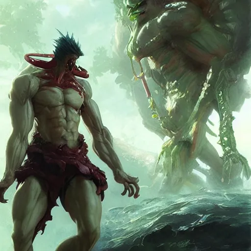 scary godlike anime fairy eating , a frog , muscular , | Stable ...