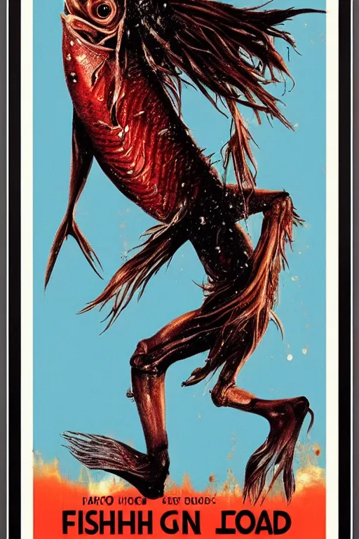 Fish with legs, horror movie poster, professional, dark | Stable ...
