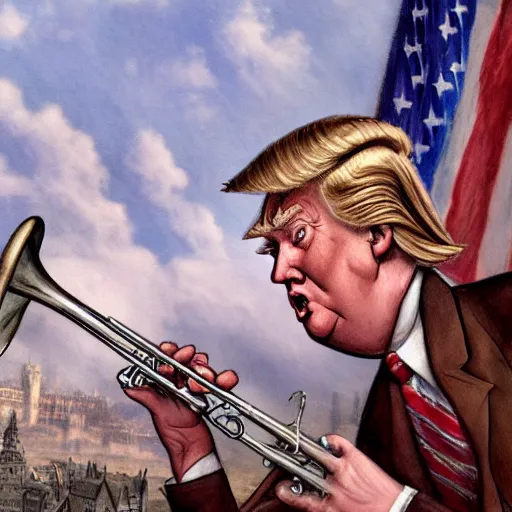 trump playing trumpet, a detailed matte painting by | Stable Diffusion ...