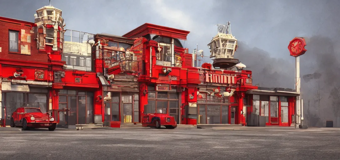 retro fire station concept art, colorful, 8 k | Stable Diffusion