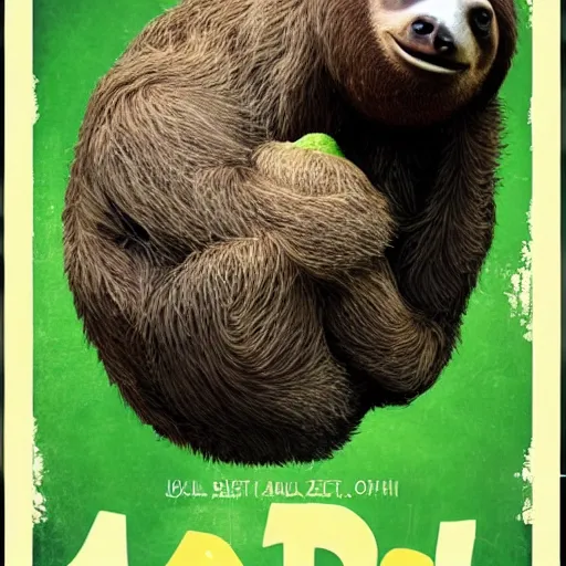 giant sloth eating an avocado, movie poster style, | Stable Diffusion
