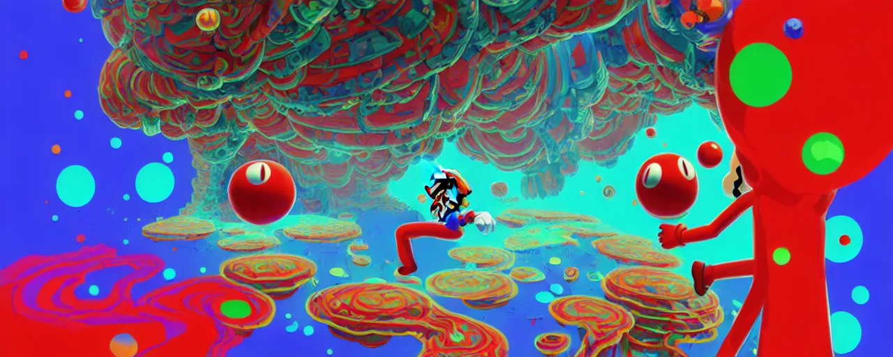 red blue green surreal illustration super mario having | Stable ...
