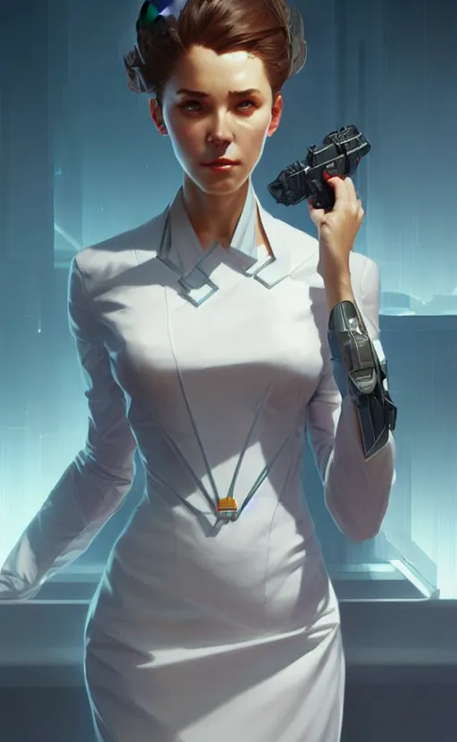 Female in office dress, sci-fi, highly detailed, | Stable Diffusion