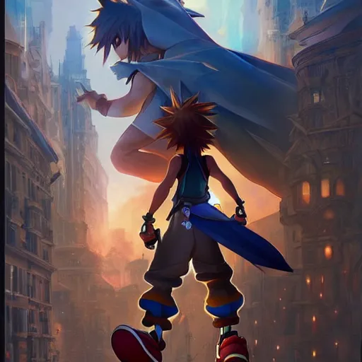 sora from kingdom hearts flying through a city, | Stable Diffusion ...