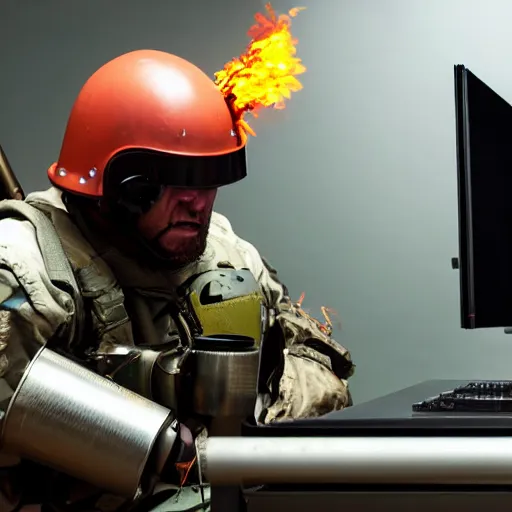 angry man in juggernaut armor burning a desktop tower | Stable ...