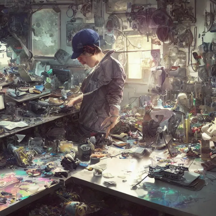 a computer graphics artist with a ballcap in a messy | Stable Diffusion ...