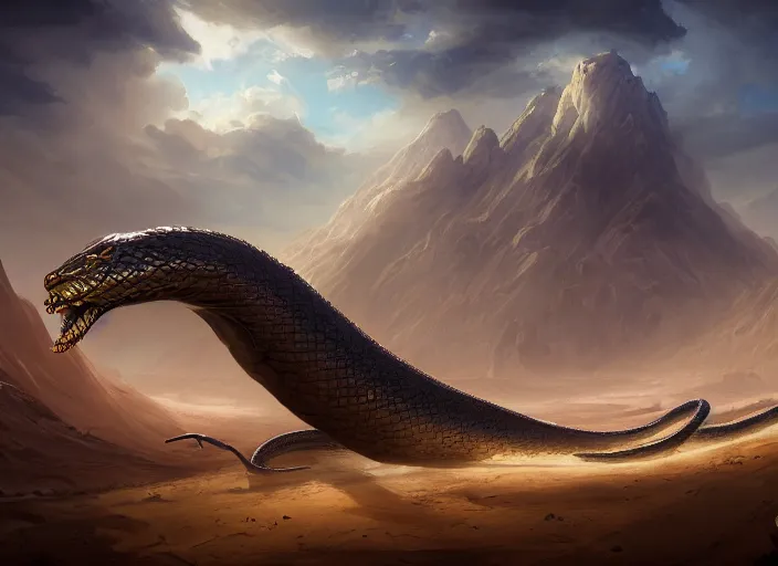 giant serpent snake with mouth open in the desert, | Stable Diffusion ...