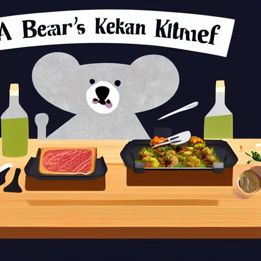 a bear is cooking meat in a restaurant kitchen, | Stable Diffusion ...