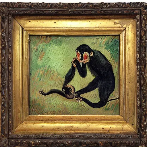 a beautiful oil painting of a monkey eating a dead | Stable Diffusion