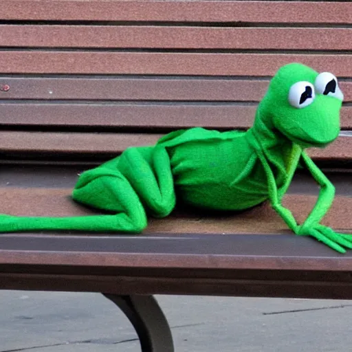 homeless Kermit the frog down on his luck sitting on a | Stable ...