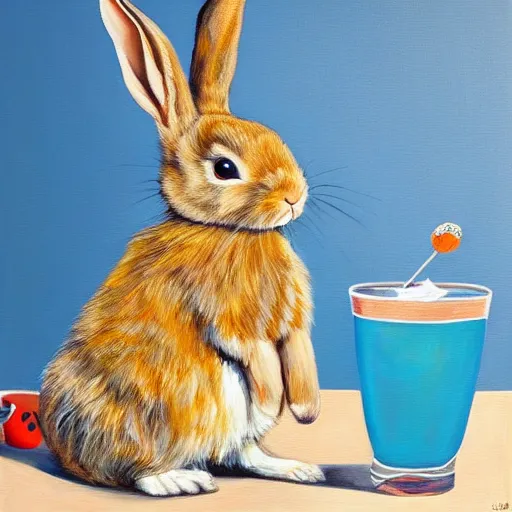 a painting of a rabbit drinking tequila and eating | Stable Diffusion