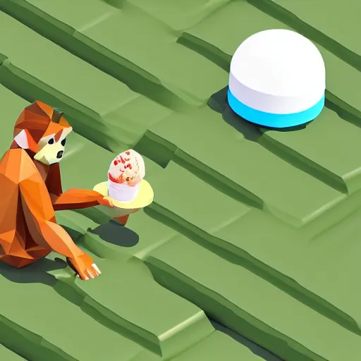 a low - poly isometric monkey playing with ice - cream | Stable Diffusion