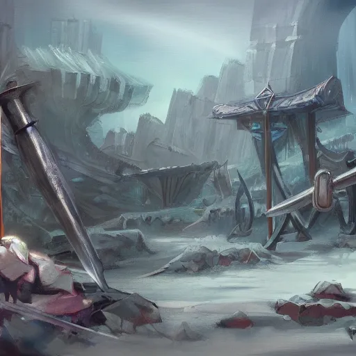 a pile of swords, arena background, concept art by | Stable Diffusion ...